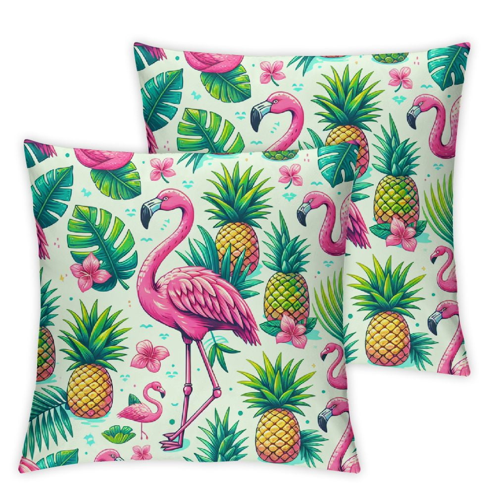 Vintage Tropical Fruits Pineapple with Flamingo Outdoor Pillow Covers ...