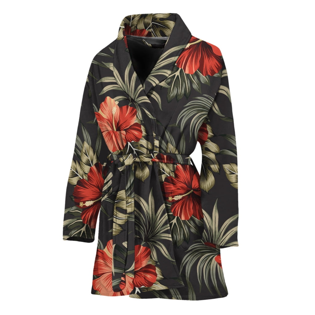 Vintage Tropical Hibiscus Floral Women Bathrobe One Size Univeral Fits ...