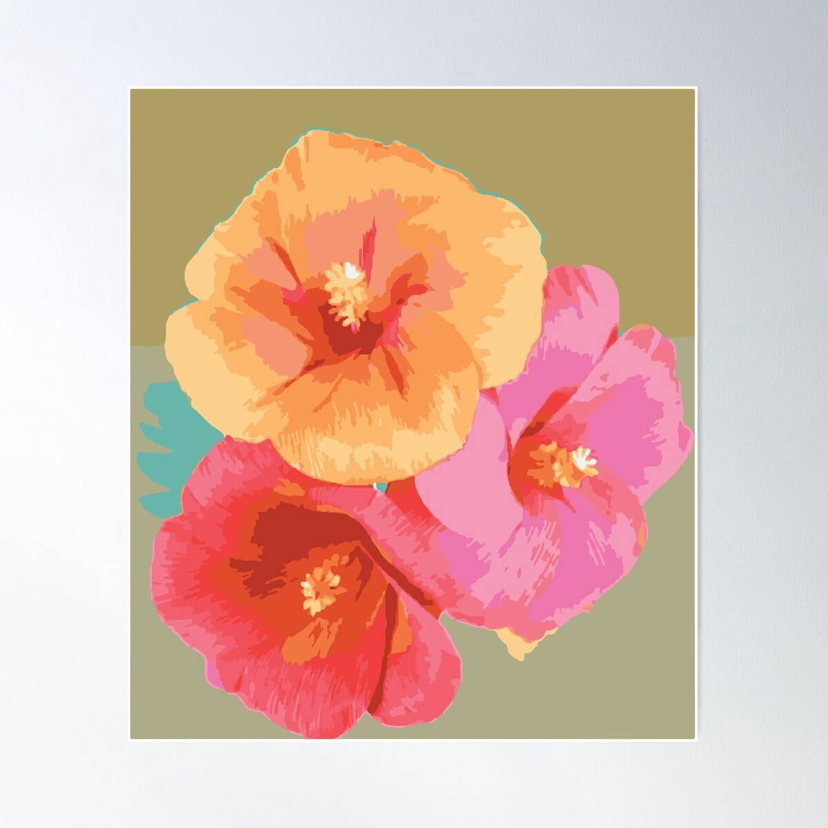 Vintage Tropical Hibiscus Poster Wall Art, Modern Wall Decor For Living ...