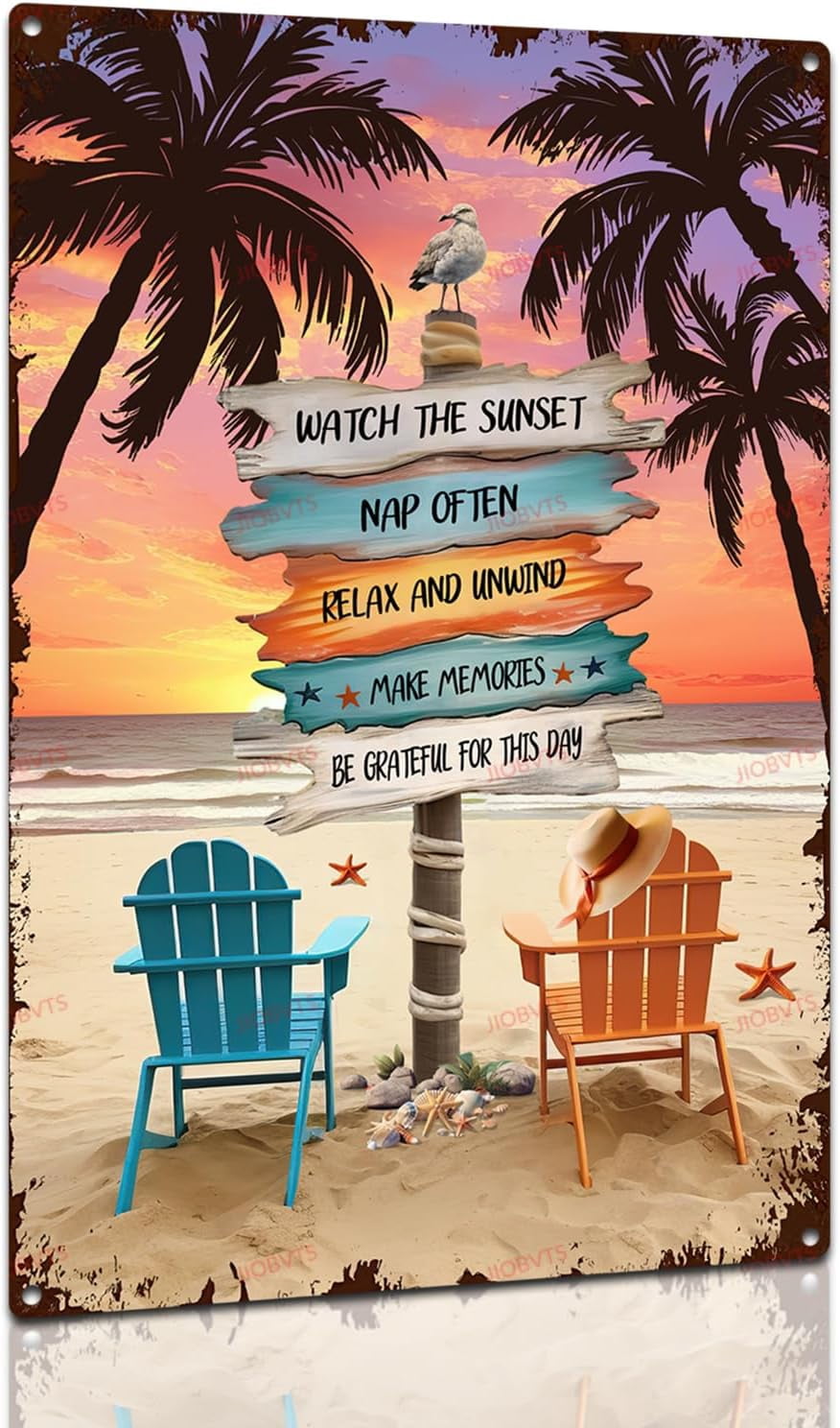 Vintage Tropical Palm Tree Beach Sunset Metal Wall Sign, 8 x 12 Inch ...