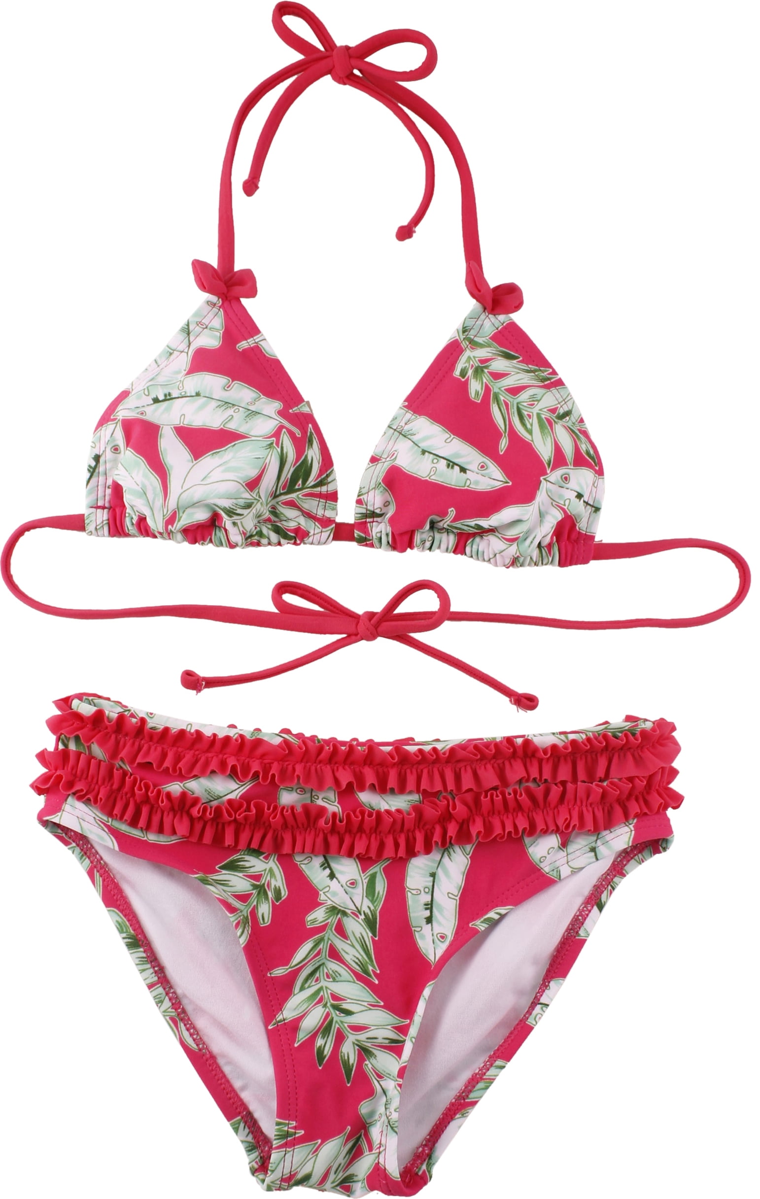 Vintage Tropical Ruffle Girl Bikini, 12, Coral-Green, 12, Coral-Green ...