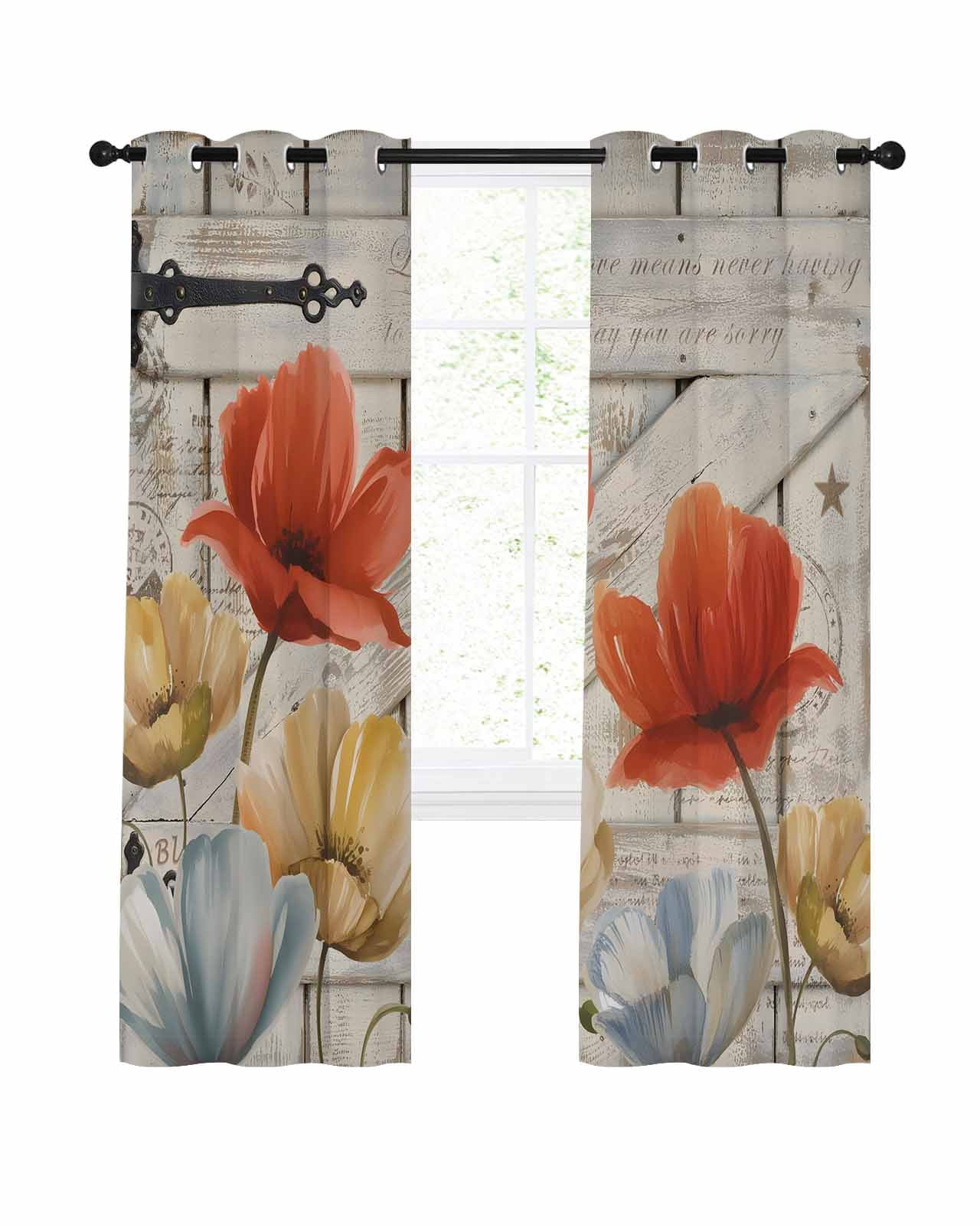 Vintage Tulip Blackout Curtains 84 Inch Length Farmhouse Retro Orange ...