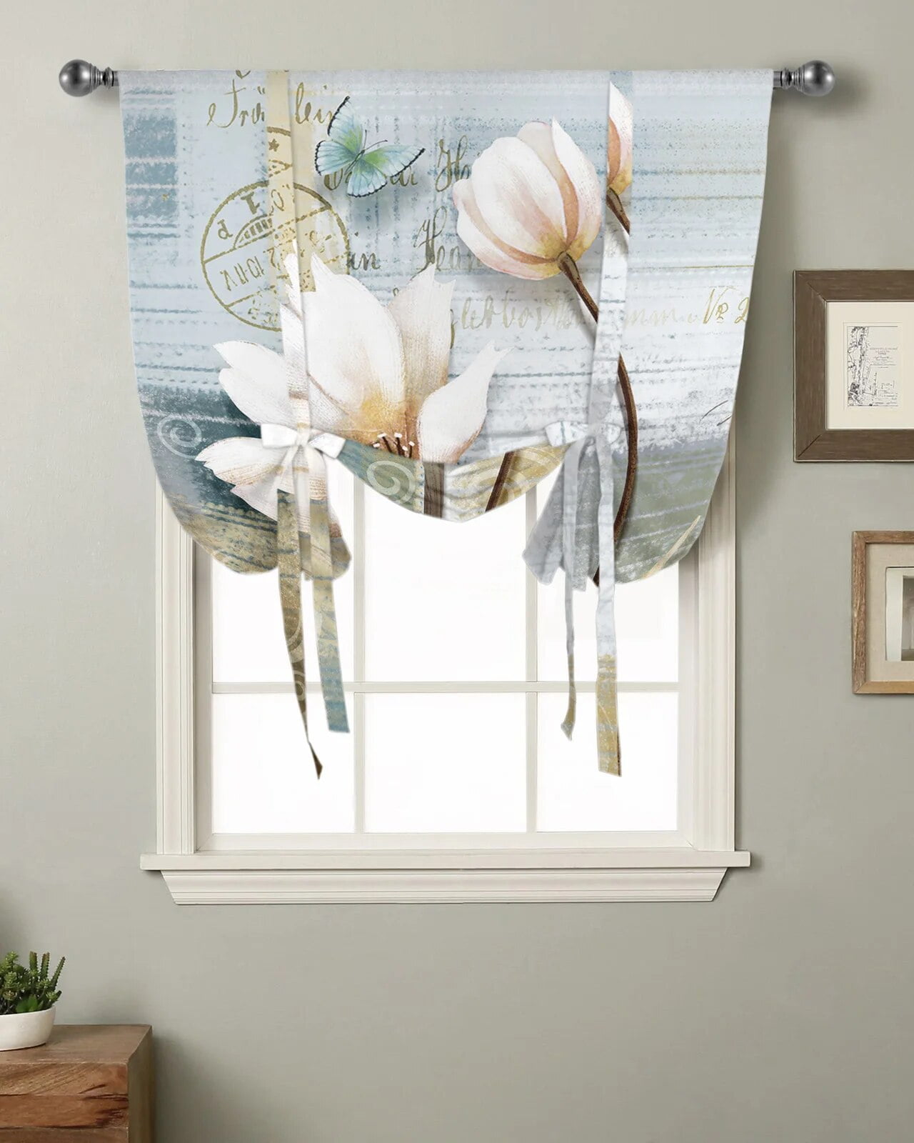 Vintage Tulip Flower Butterfly Kitchen Short Window Curtain Rod Pocket ...