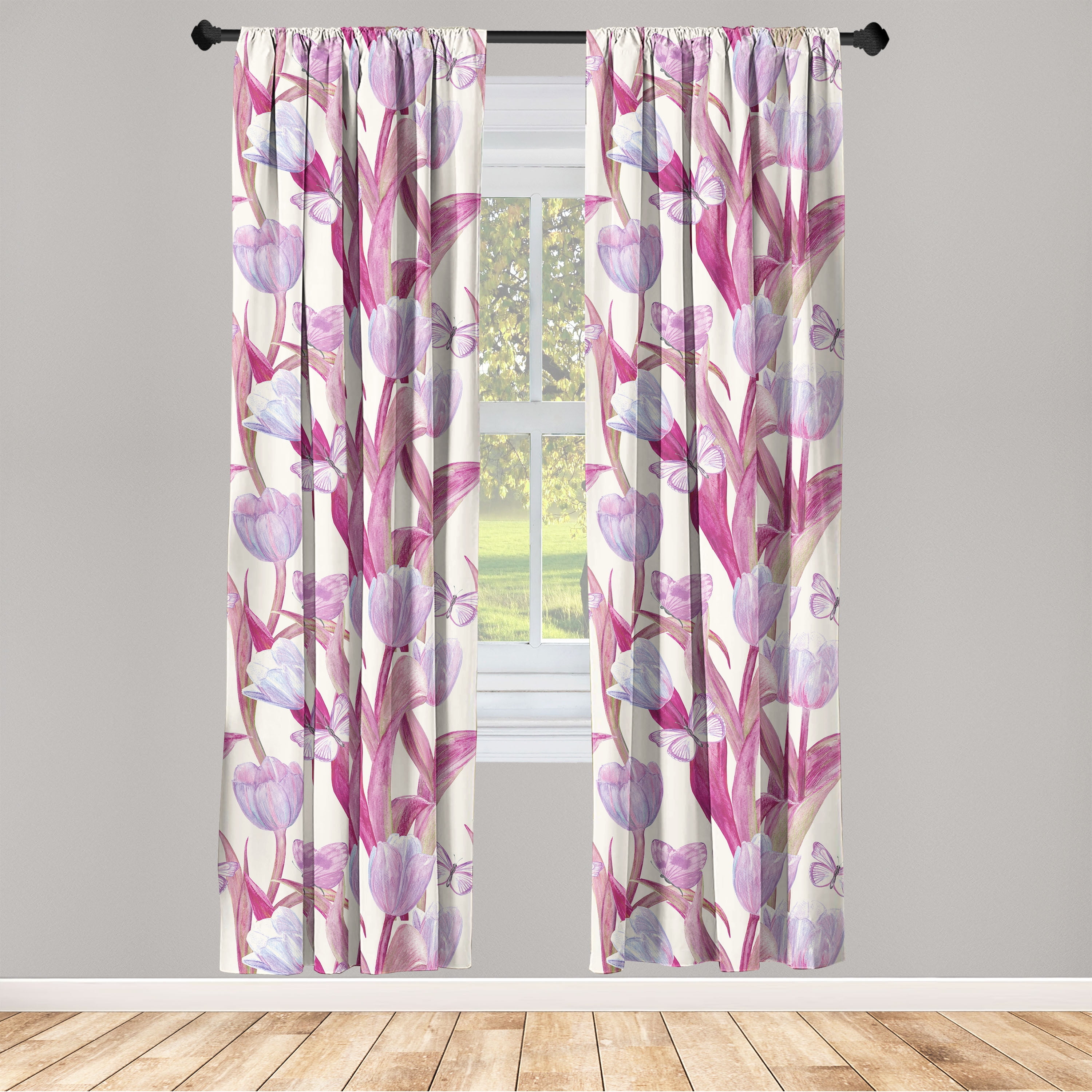 Vintage Tulips Window Curtains, Retro Inspired Delicate Aura Flowers ...
