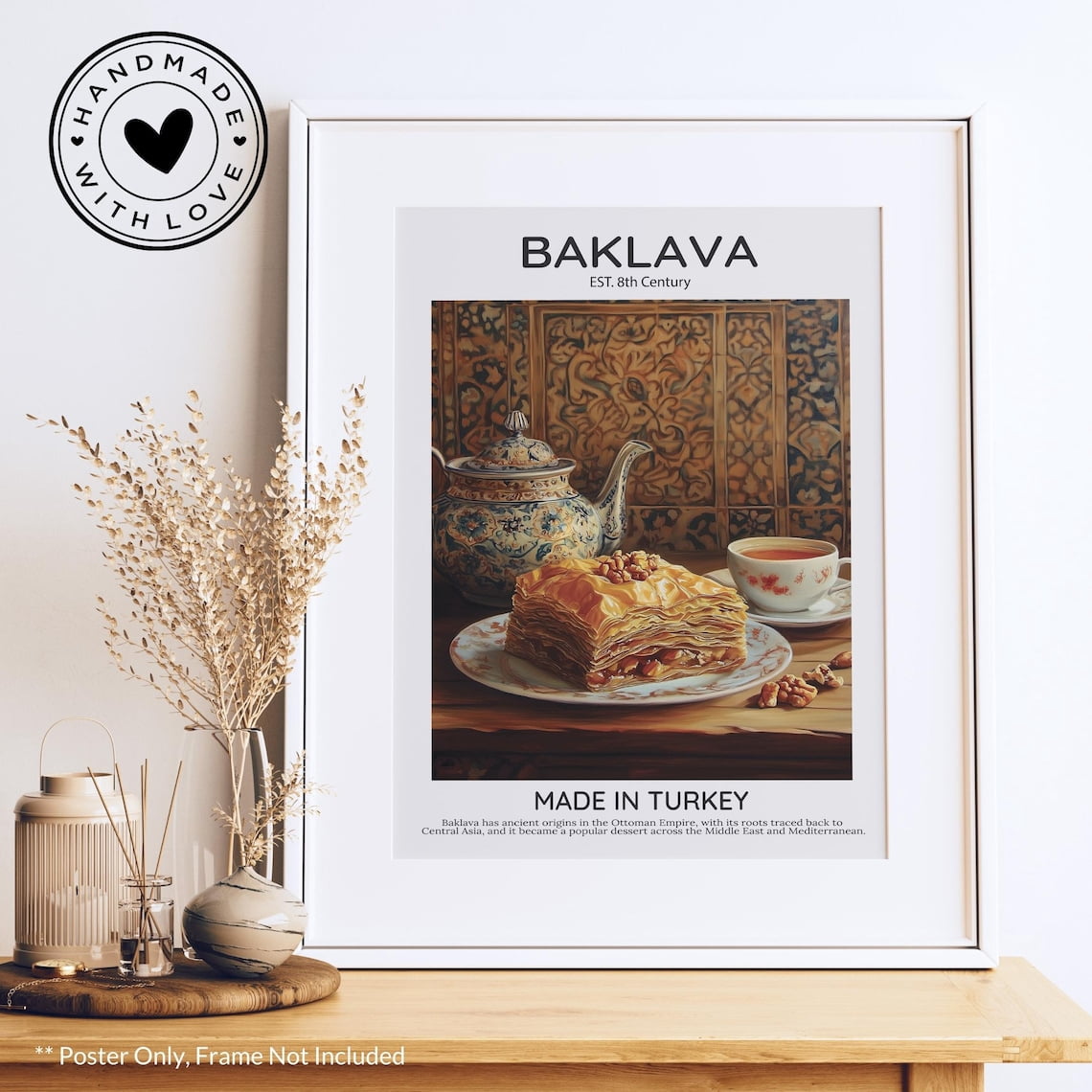 Vintage Turkish Baklava Dessert Recipe Poster Print Turkey Morocco Food ...