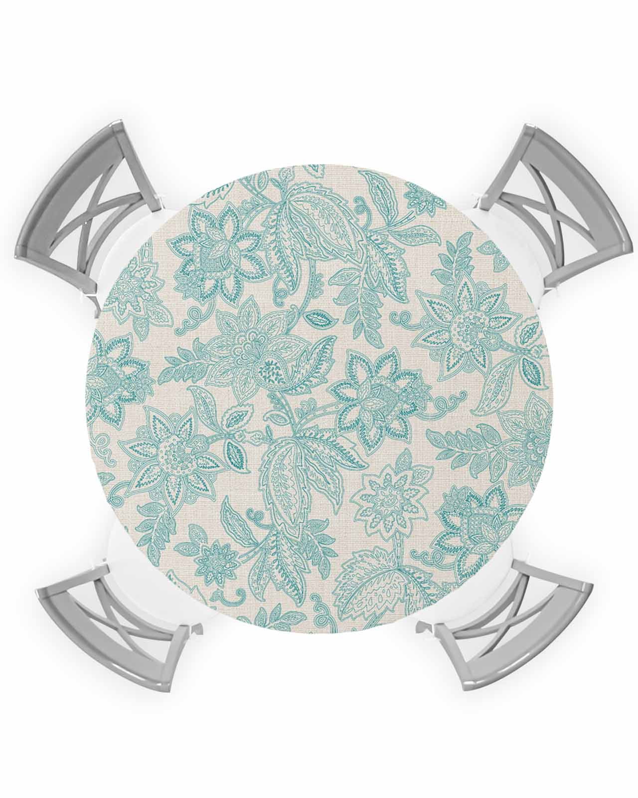 Vintage Turquoise Flower Table Cloth, Round Fitted Tablecloths with ...