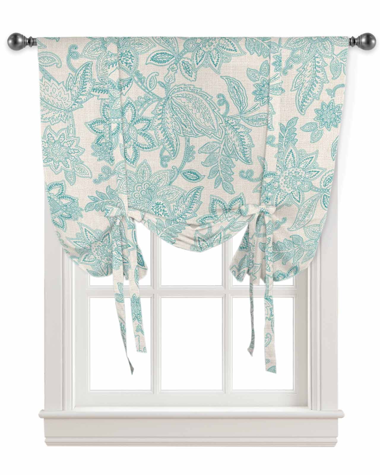 Vintage Turquoise Flower Tie Up Curtains for Window, Modern Ethnic ...