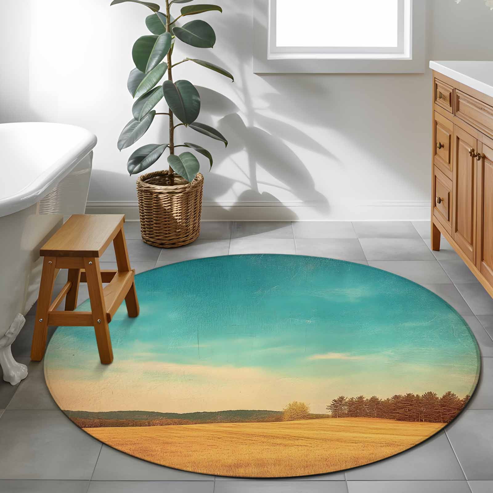 Vintage Turquoise Sky 4ft Round Rug for Cozy Reading Nook Home Office ...