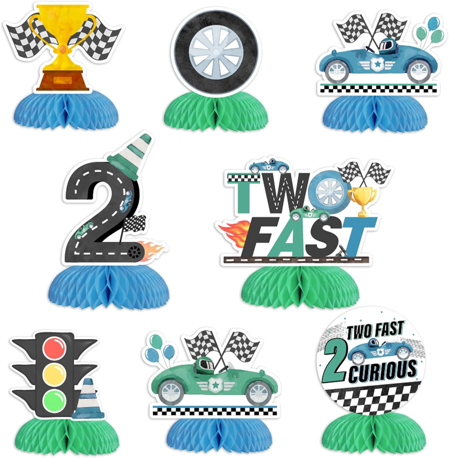 Vintage Two Fast Birthday Decorations Boy - 8PCS Race Car Honeycomb ...
