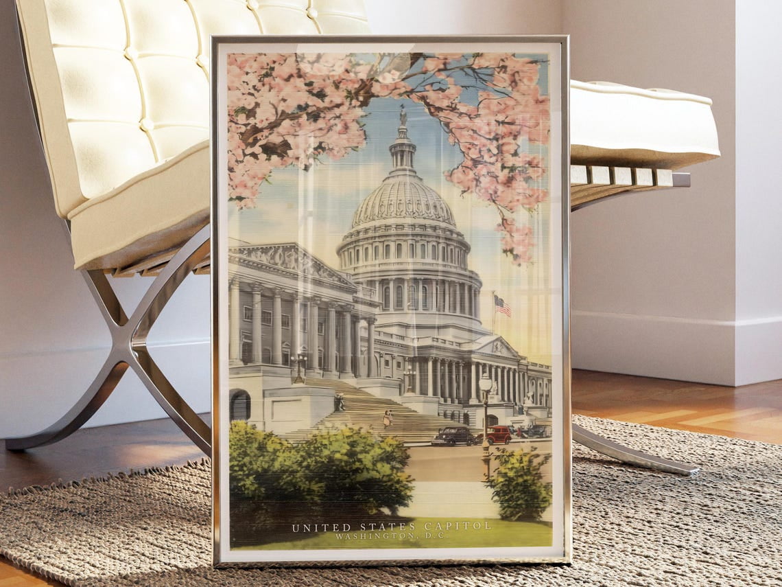 Vintage U.S. Capitol Building Artwork, Washington Dc, United States Of ...