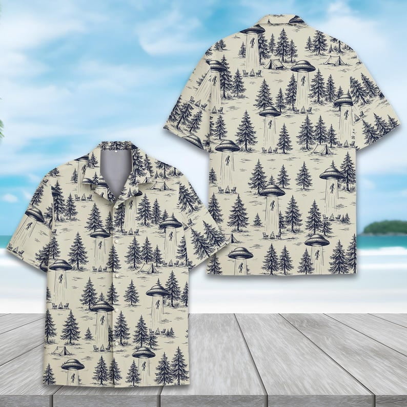 Vintage UFO Alien Hawaiian Shirt Men Women Youth, Alien In Forest Aloha ...