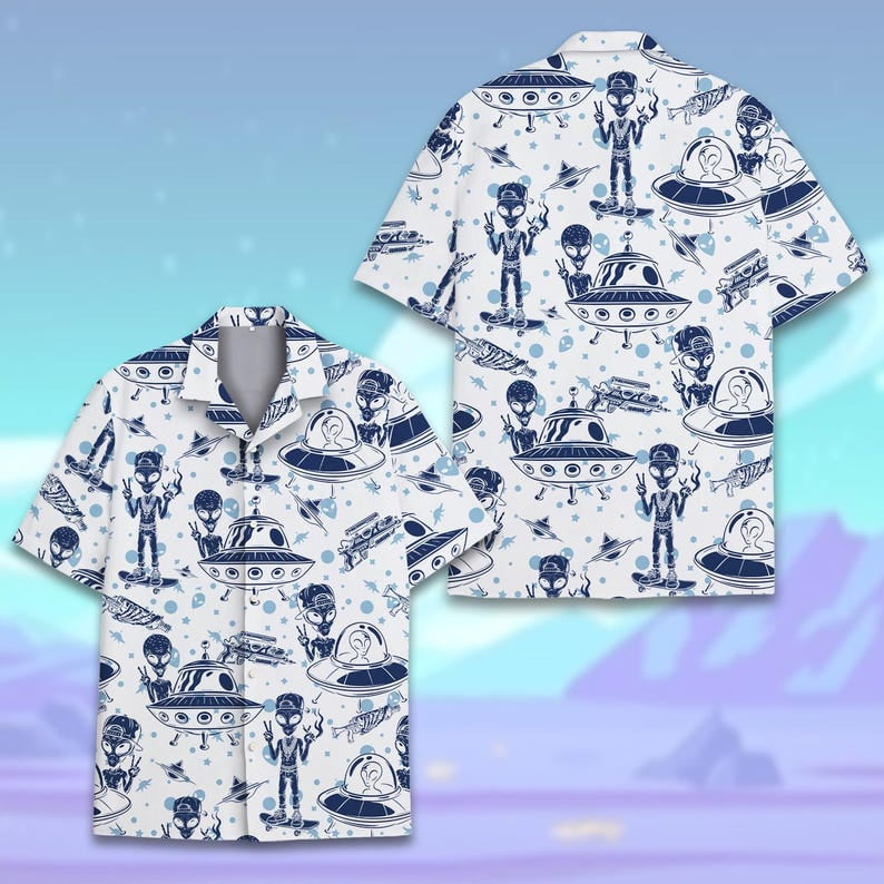 Vintage UFO Alien Hawaiian Shirt Men Women Youth, Funny Alien Aloha ...