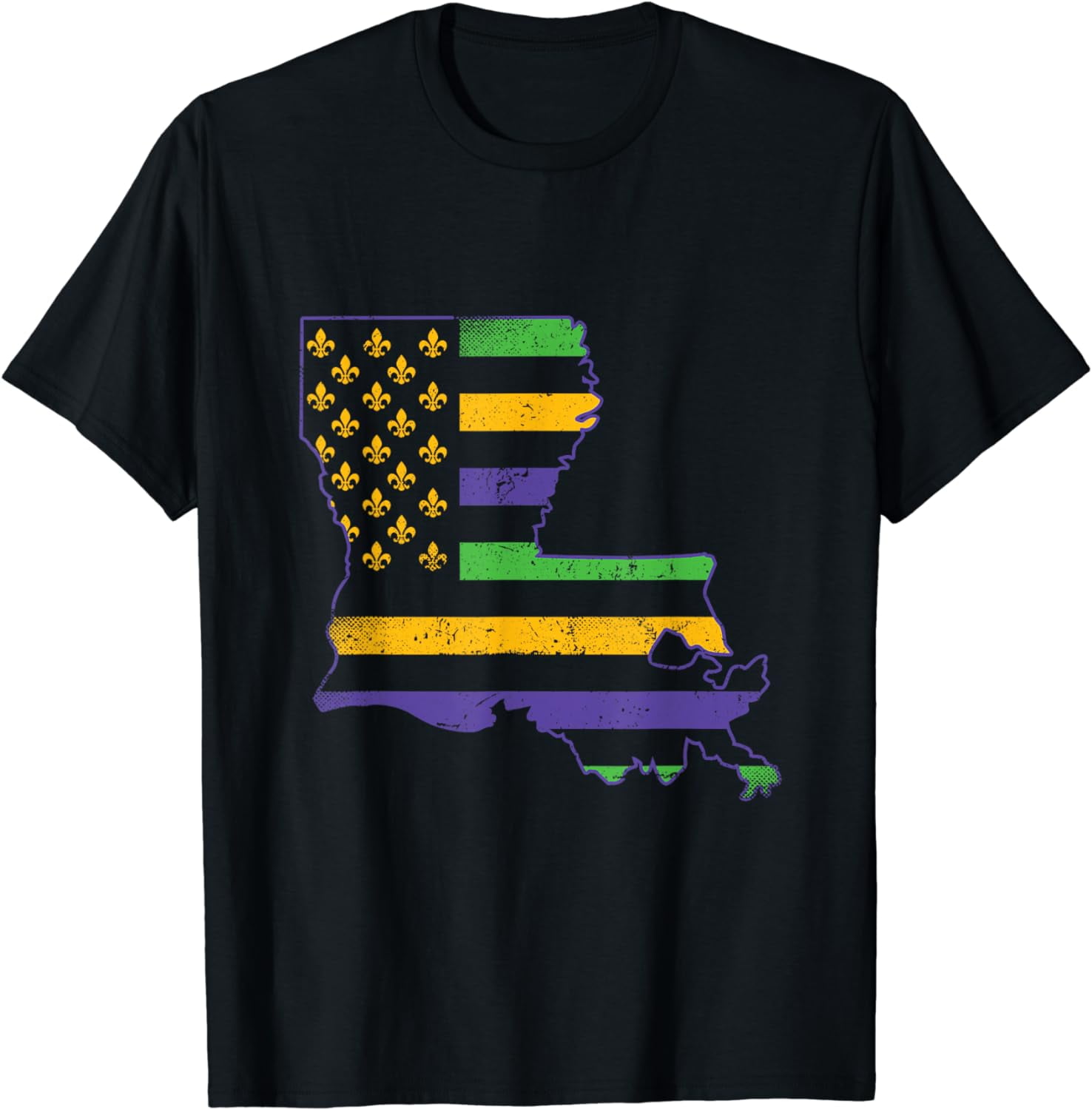 Vintage US New Orleans Mardi Gras Flag Fleur De Lis Map T-Shirt ...