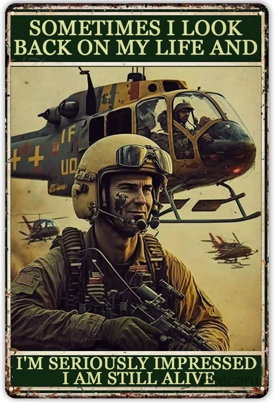 Vintage US Veteran Poster Metal Sign Sometimes I Look Back On My Life ...