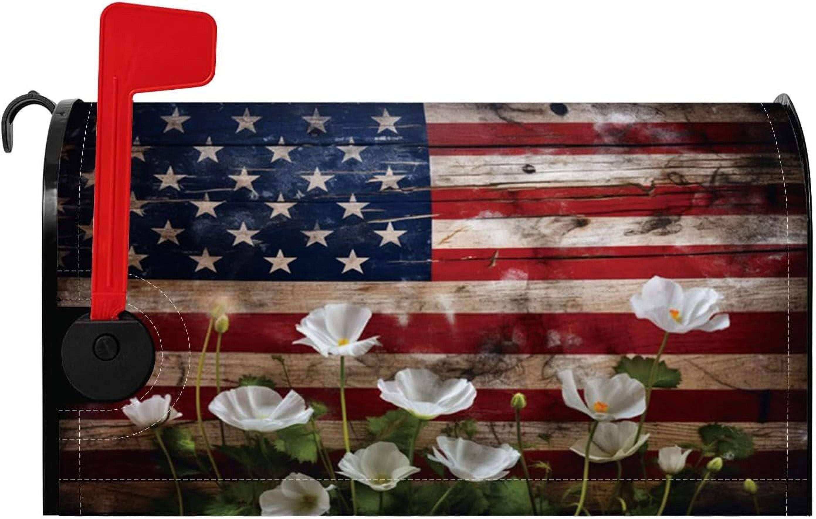 Vintage USA Flag Mailbox Cover American Flag Stars and Stripes White ...