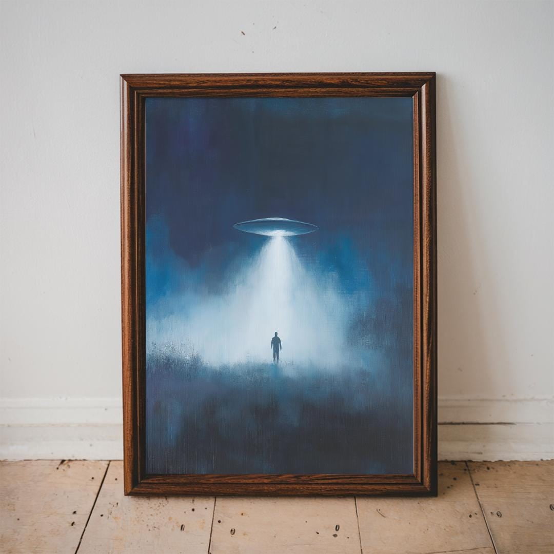 Vintage Ufo Abduction Art Print Alien Encounter Poster, Mysterious Sci ...