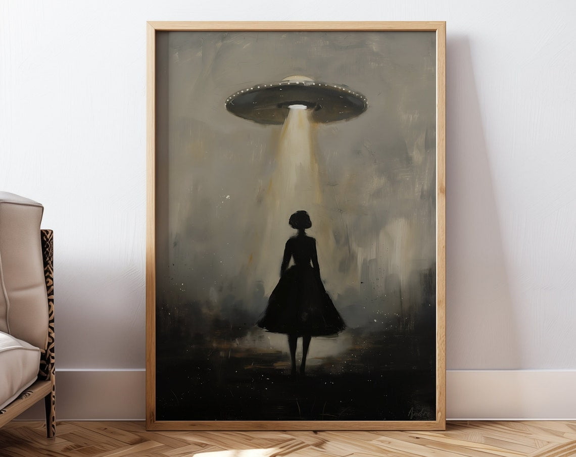 Vintage Ufo Art Print Vintage Painting Wall Art Sci Fi Poster Wall ...