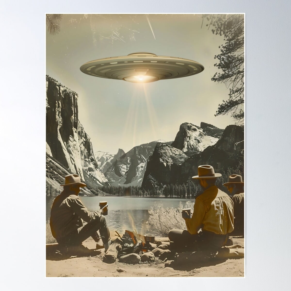 Vintage Ufo National Park Design - Retro Alien Campfire Scene, Sci-Fi ...
