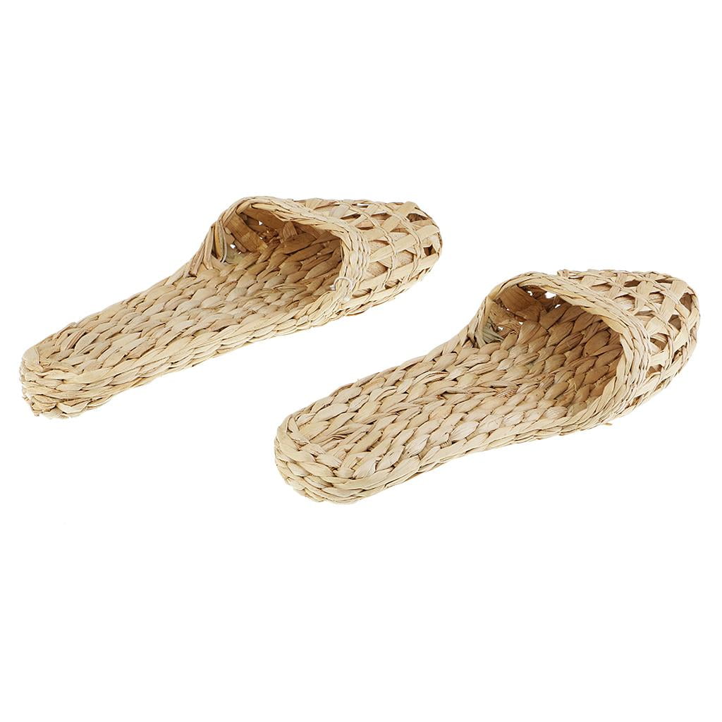 Vintage Unisex Handmade Natural Straw Rattan Woven Slipper Shoes Sandal ...