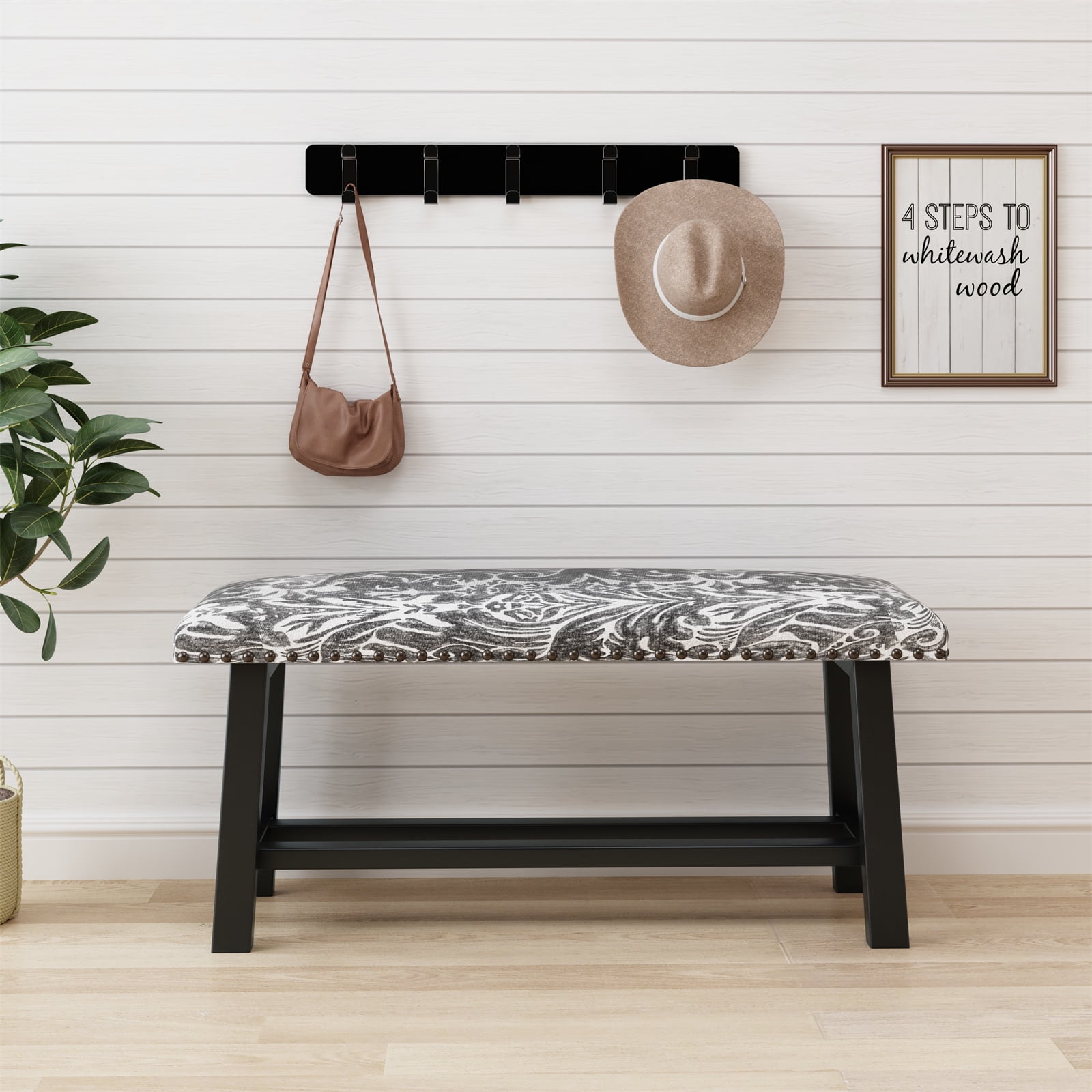 Vintage Upholstered Linen Bench, 39" Bedroom Small Bench Seat with ...