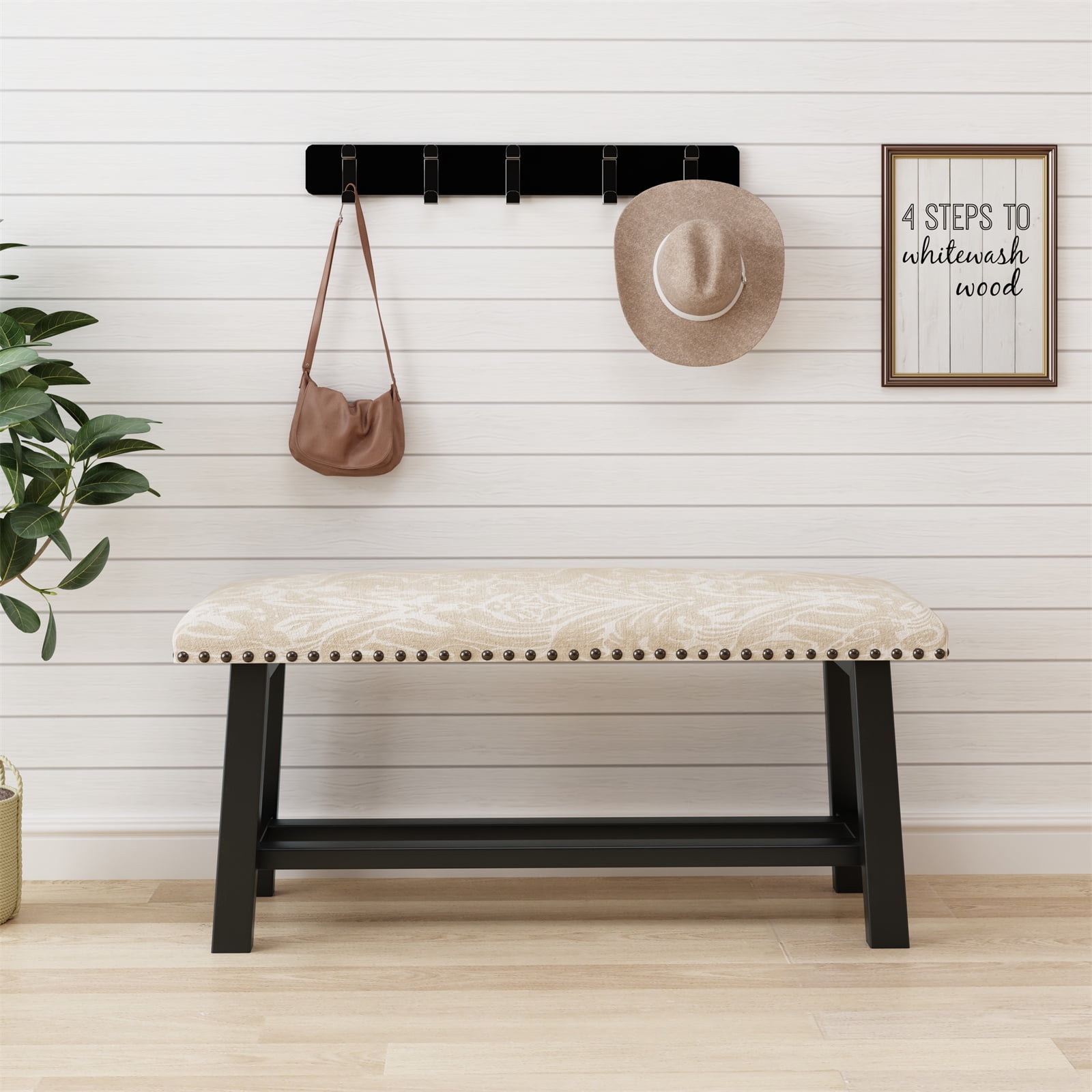 Vintage Upholstered Linen Bench, 39" Bedroom Small Bench Seat with ...