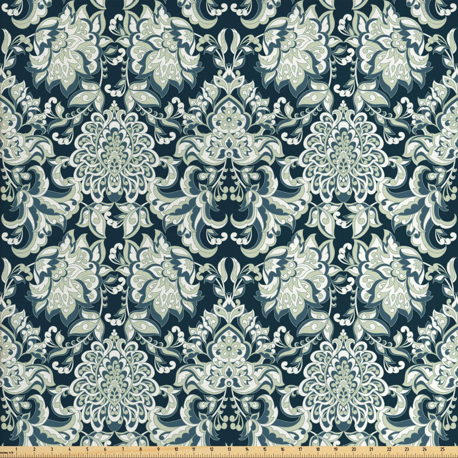 Ambesonne Vintage Fabric by the Yard Upholstery, Victorian Leaf Pattern ...
