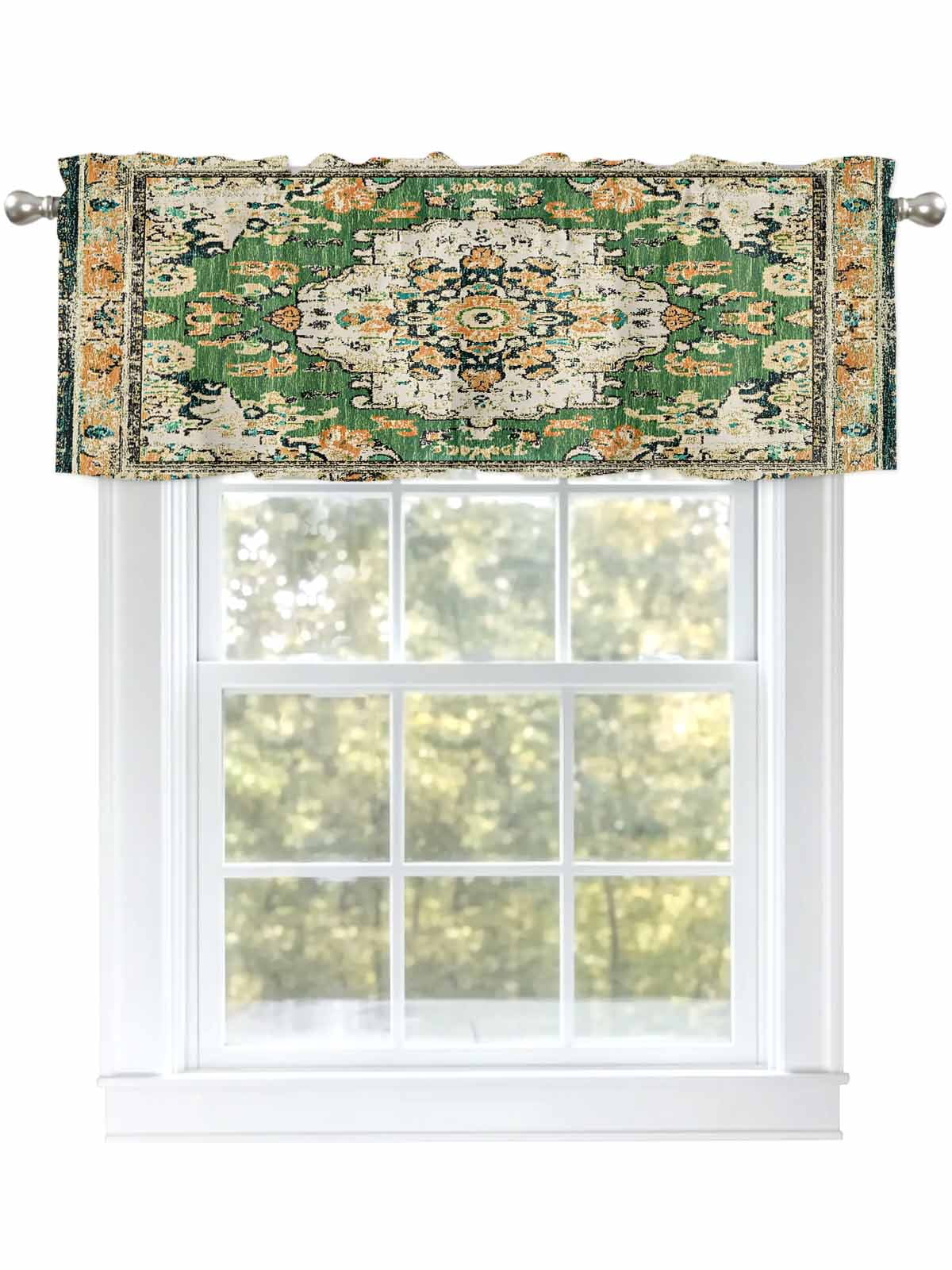 Vintage Valances for Windows Abstract Green Bohemian Farmhouse Tribal ...
