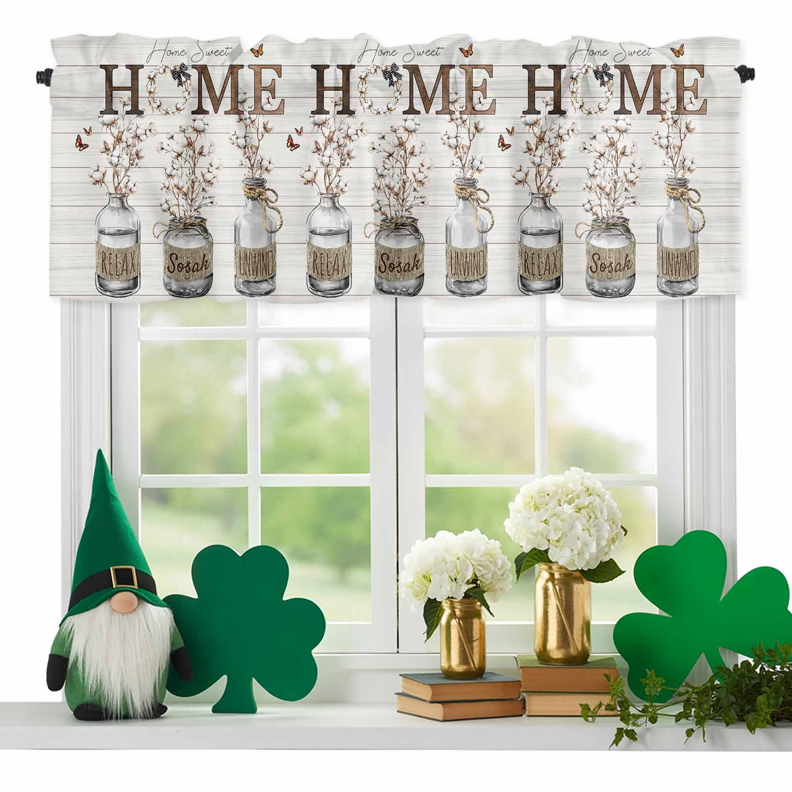 Vintage Valances for Windows, Home Sweet Home Cotton Wood Grain Rod ...