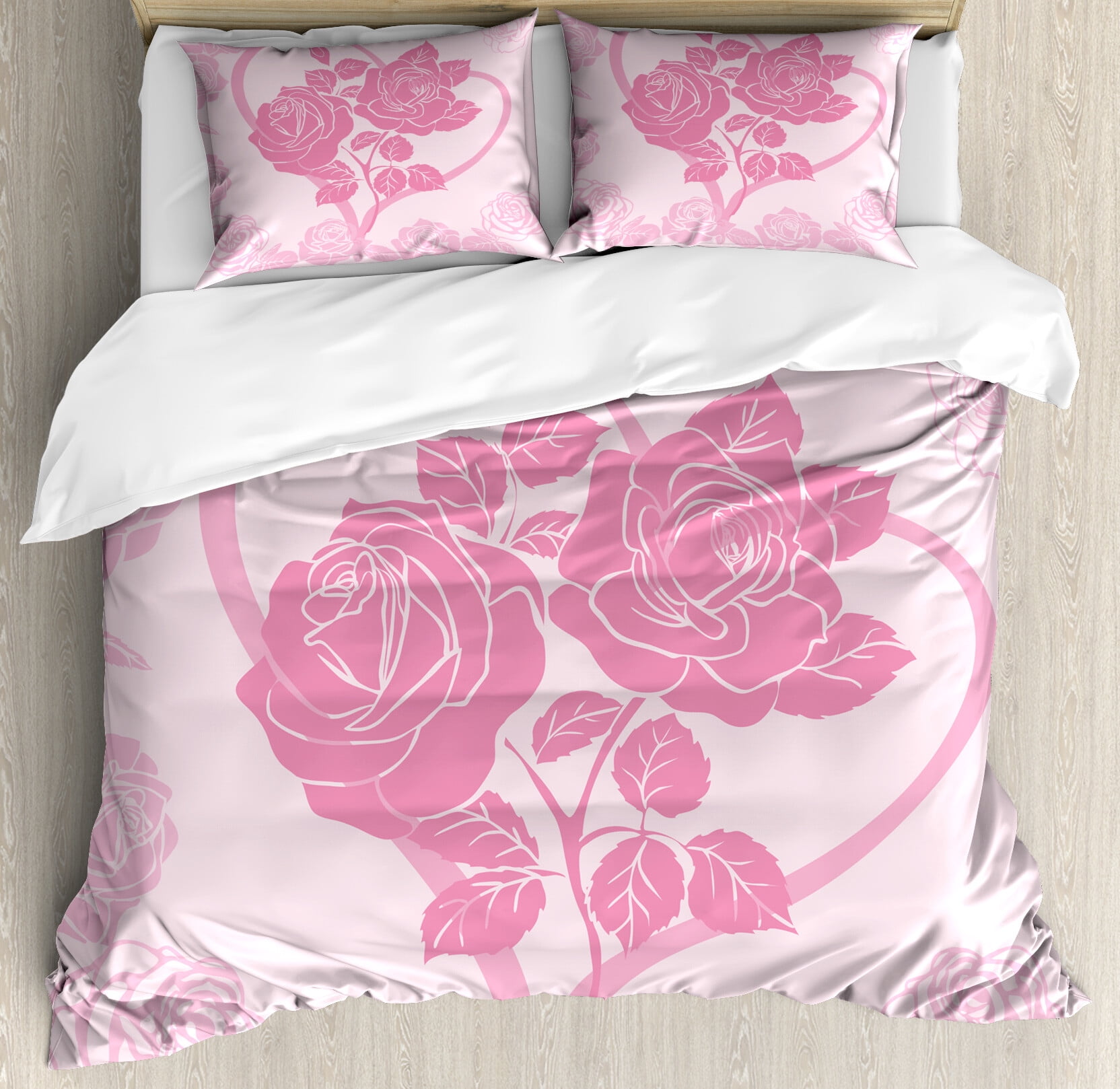 Vintage Valentine Duvet Cover Set, Romantic Pinkish Design Roses in ...