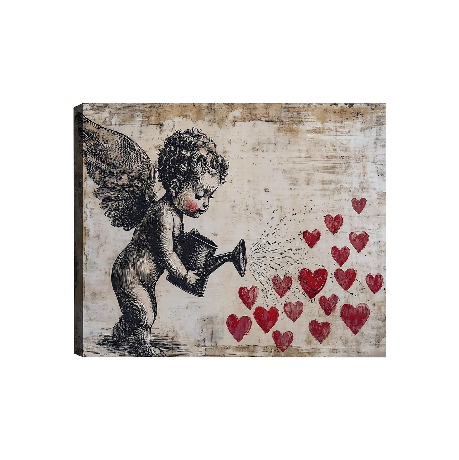 Vintage Valentine's Day Canvas Posters Whimsical Angel Watering Hearts ...