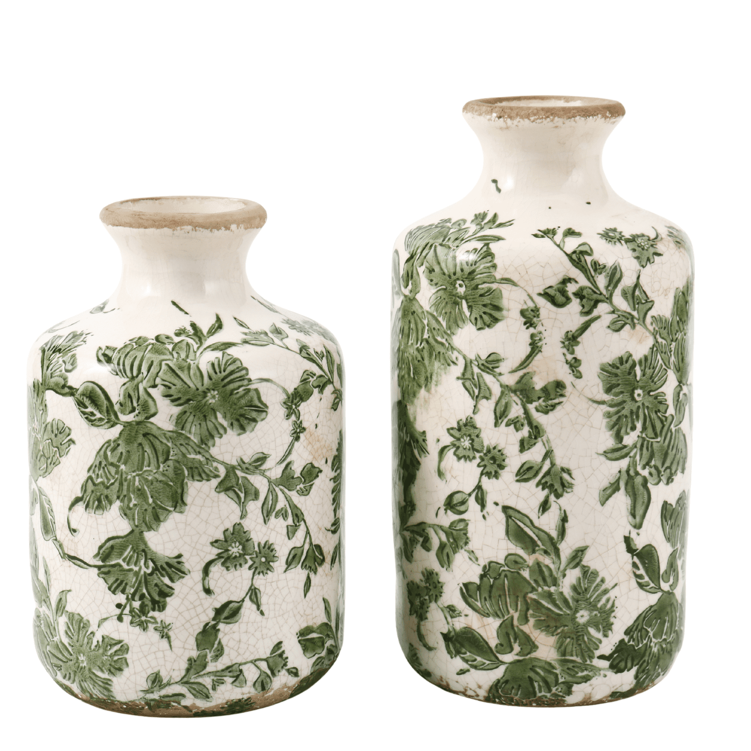 Vintage Vases for Flowers, Set of 2 Green Floral Chinoiserie Vases ...