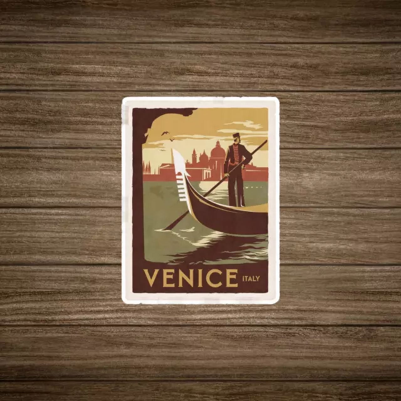 Vintage Venice Italy Travel Sticker - Retro Gondola Scenic Wall Art ...