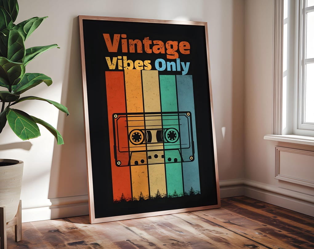 Vintage Vibes Only Poster - Luxury Wooden Frame - Art For Home Decor ...