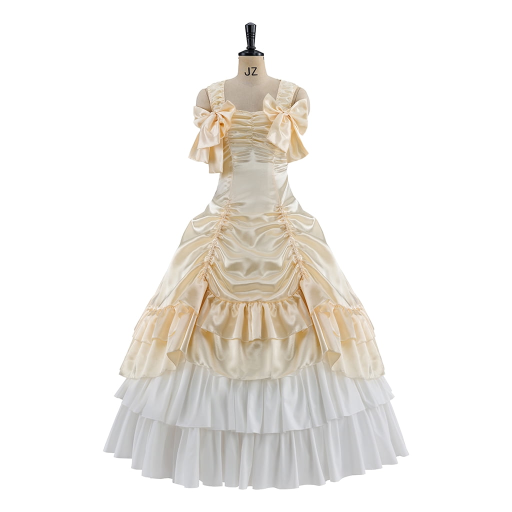 Vintage Victorian Champagne Golden Evening Dress Renaissance Pleated ...