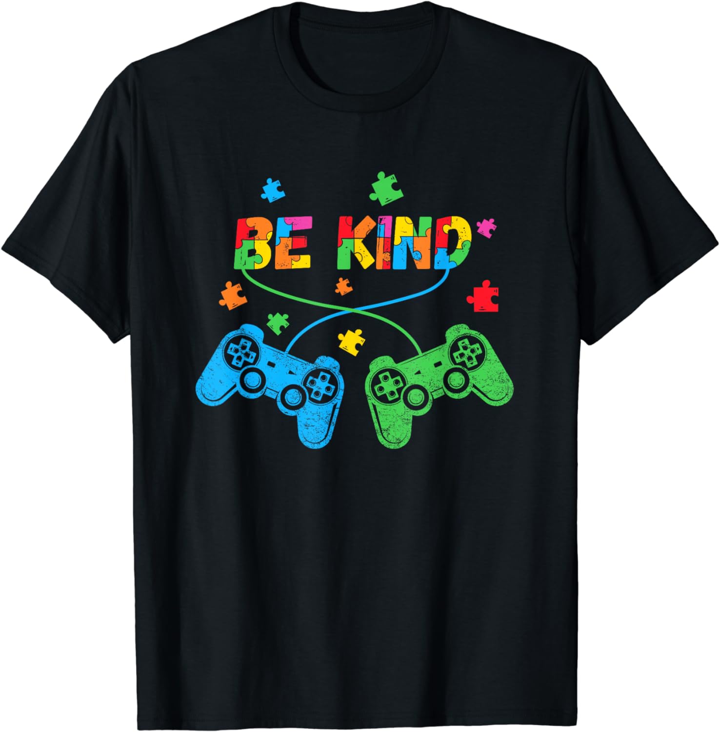 Vintage Video Gamer Puzzle Piece Autism Awareness Be Kind T-Shirt ...