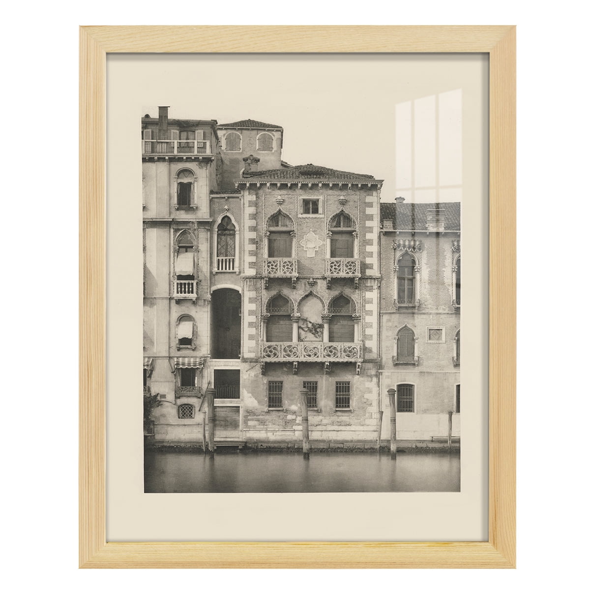 Vintage Views of Venice III - Framed Print w/glass - Natural Wood ...