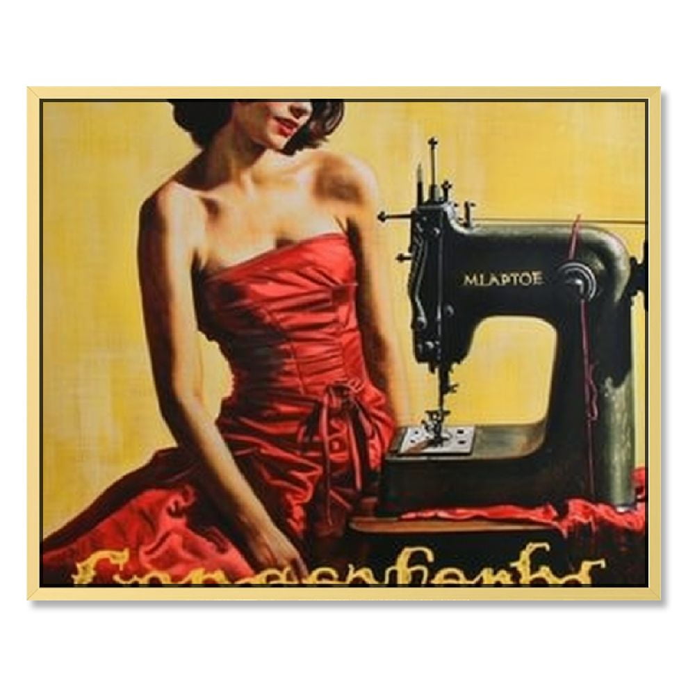 Vintage Vigorelli Poster - Sewing Machine Print - Woman in Red Dress ...