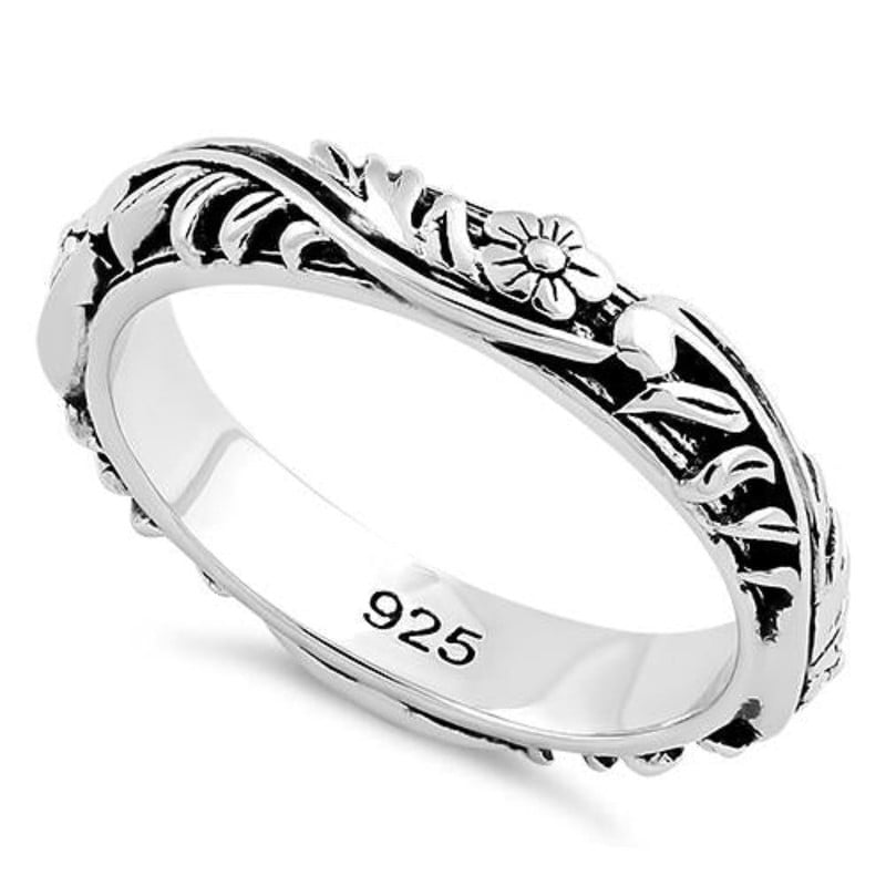 Vintage Vine Leaf Floral Ring 925 Sterling Silver Stacking Band Boho Jewelry_7.5 - Walmart.com