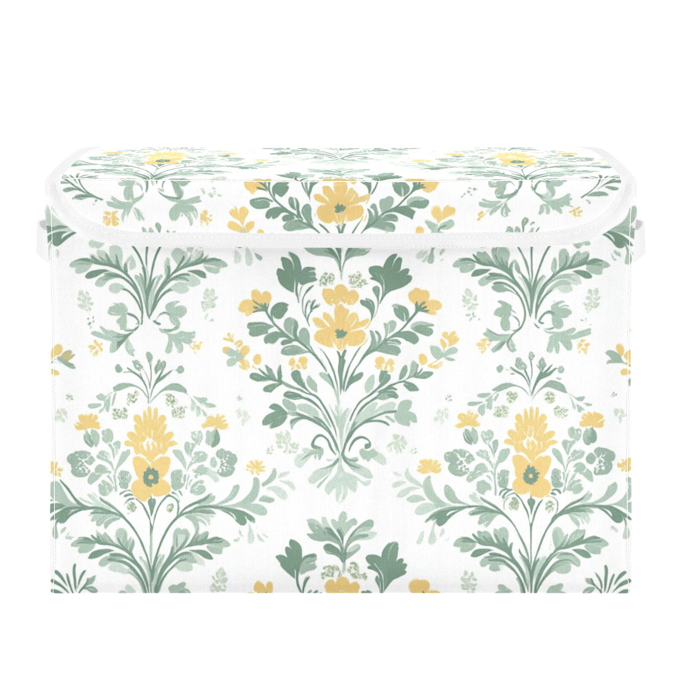 Vintage Vine Leaves Yellow Florals Foldable Storage Bin with Lid and ...
