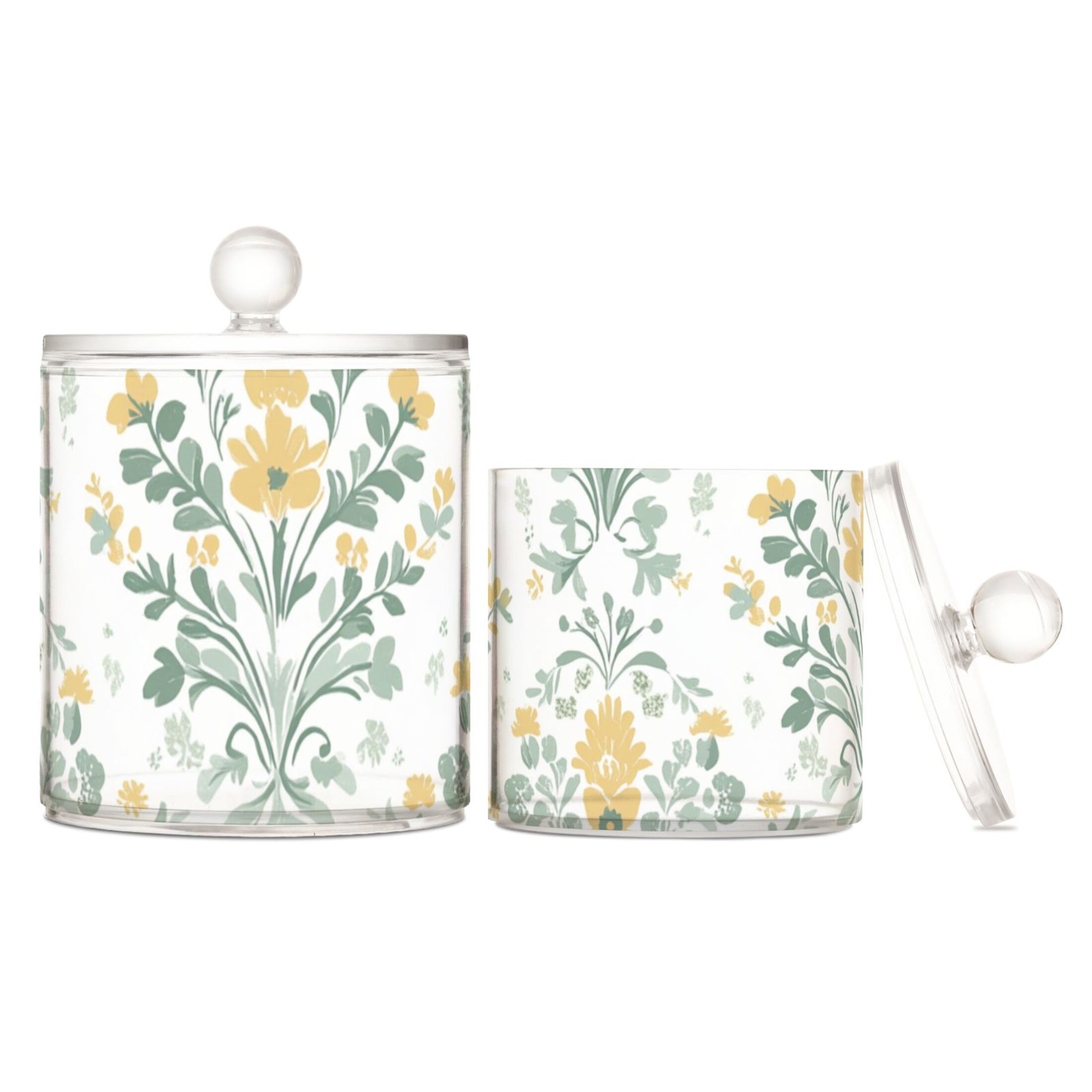 Vintage Vine Leaves Yellow Florals Translucent Plastic Cans Storage ...