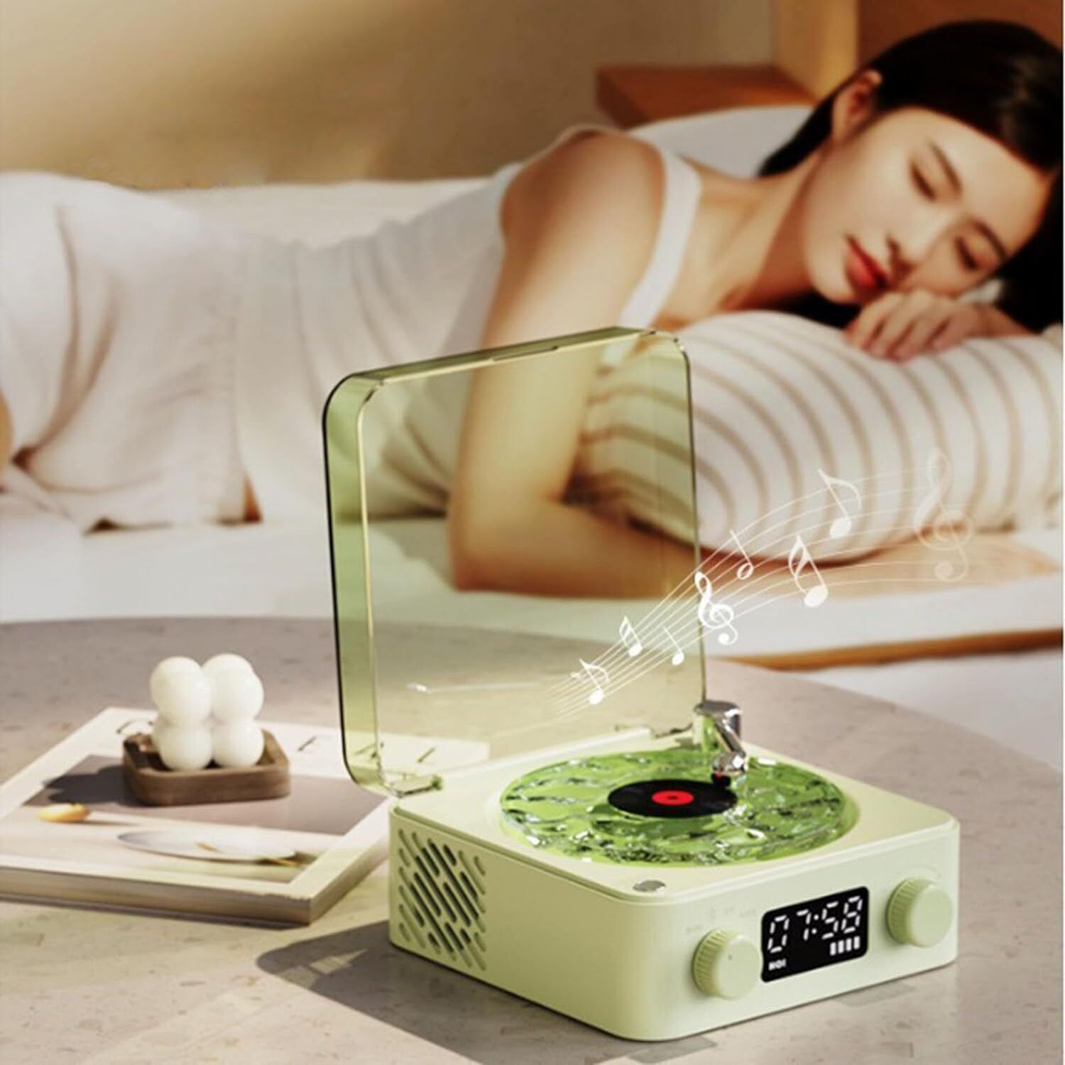 Vintage Vinyl Record Player with Bluetooth Speaker, Sleep Aid White ...