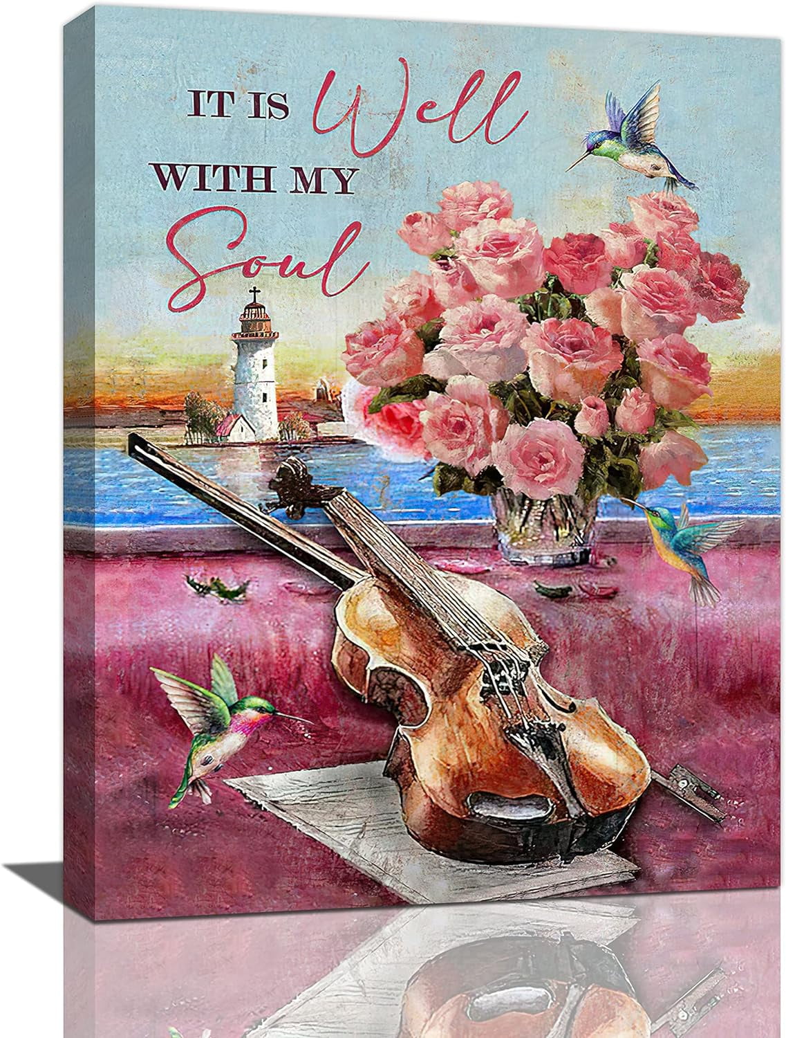 Vintage Violin Pink Rose Decor Wall Art Music Instrument Flower ...