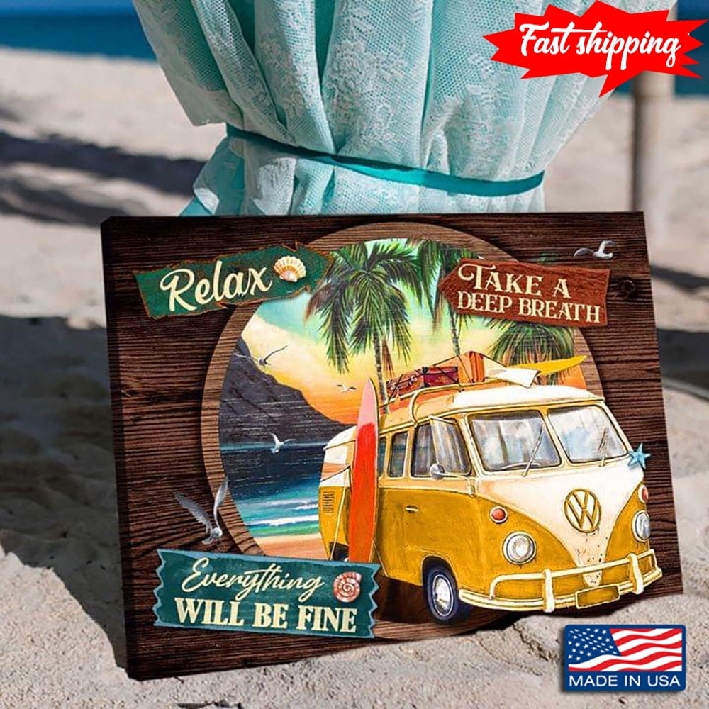 Vintage Volkswagen Bus On Sandy Beach Relax Take A Deep Breath ...