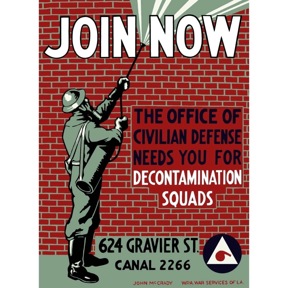 Vintage WPA poster of a man decontaminating a brick building Poster ...
