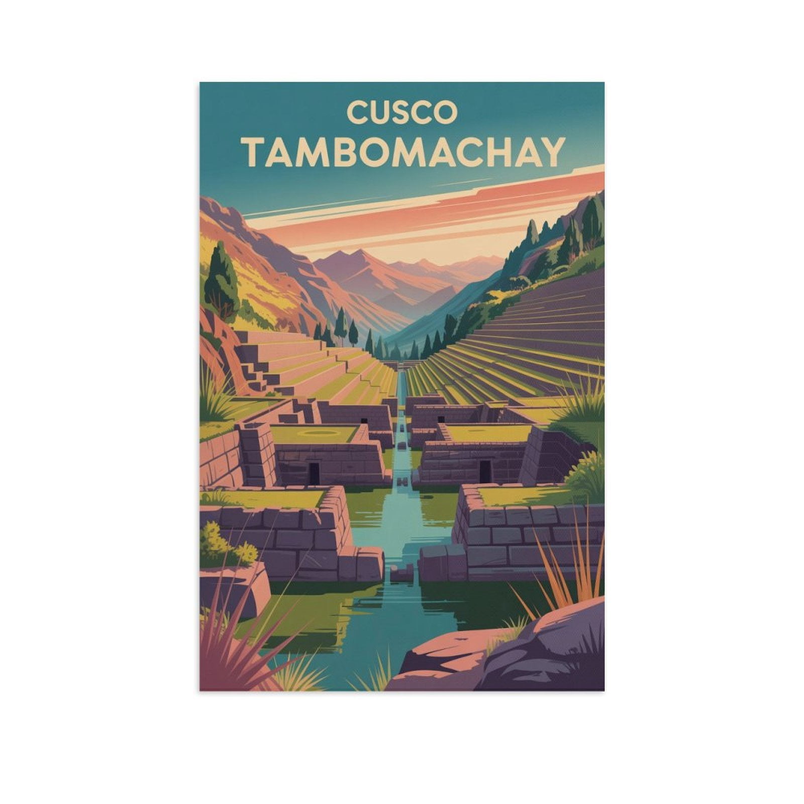 Vintage Wall Art Tambomachay Peru Retro Travel Poster Cusco Inca Water ...