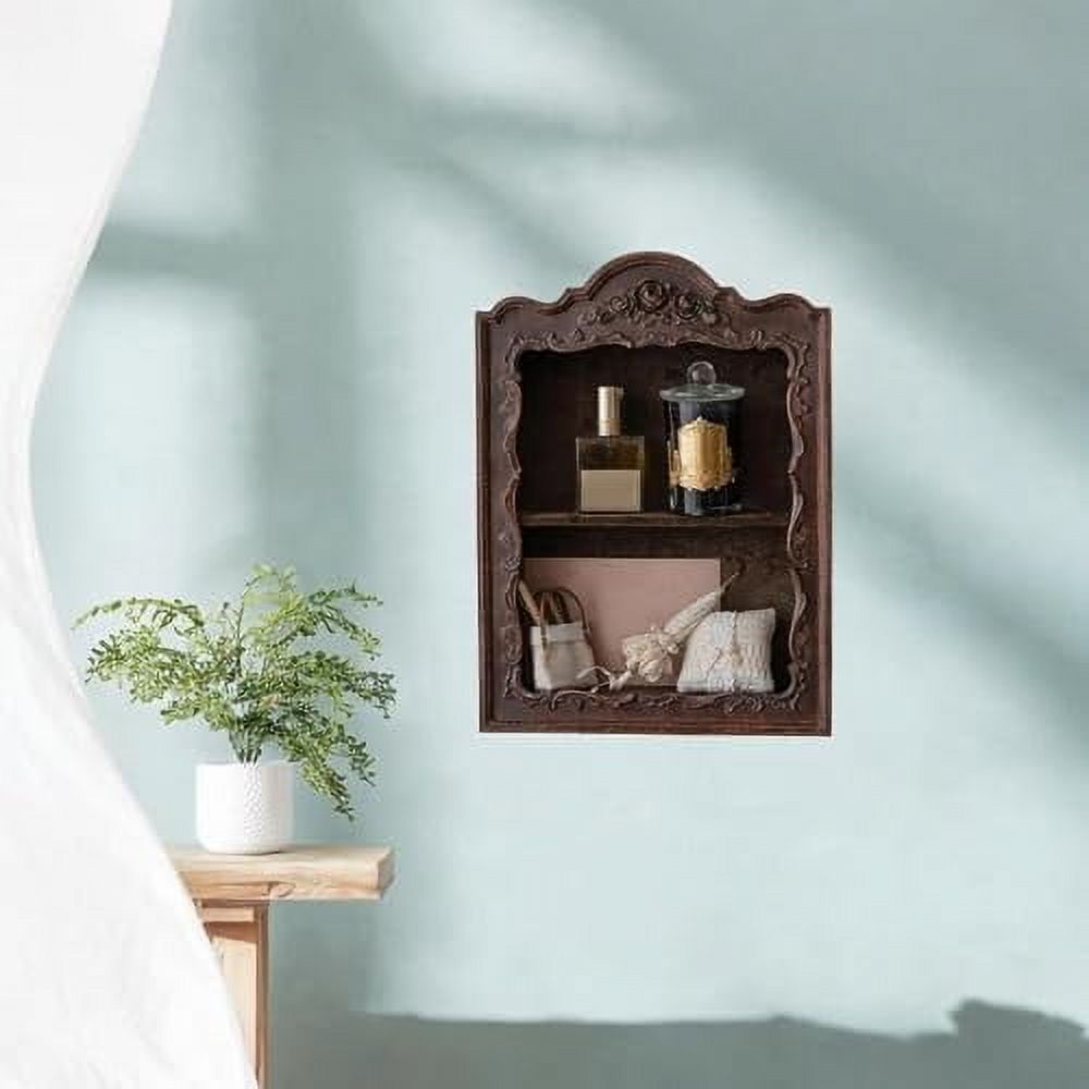 Vintage Wall Cabinet, Tabletop Display Stand with Carving, 2 Layer ...