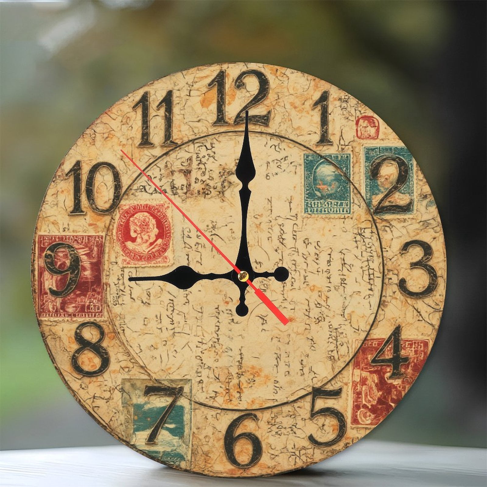 Vintage Wall Clock Antique Style Home Decor Postage Stamp Design 10 ...