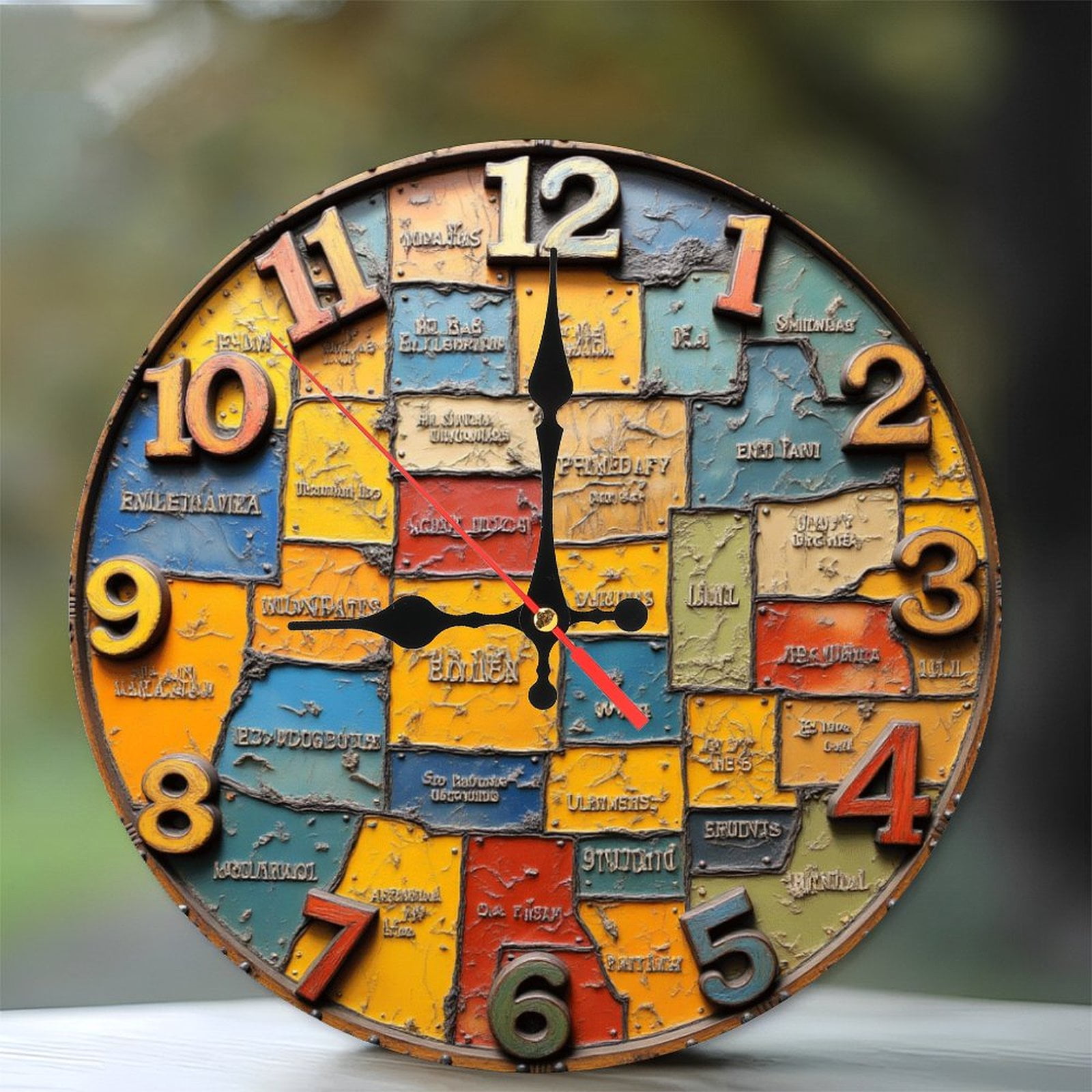 Vintage Wall Clock with Colorful Design And Numbers 10-Inch Silent ...