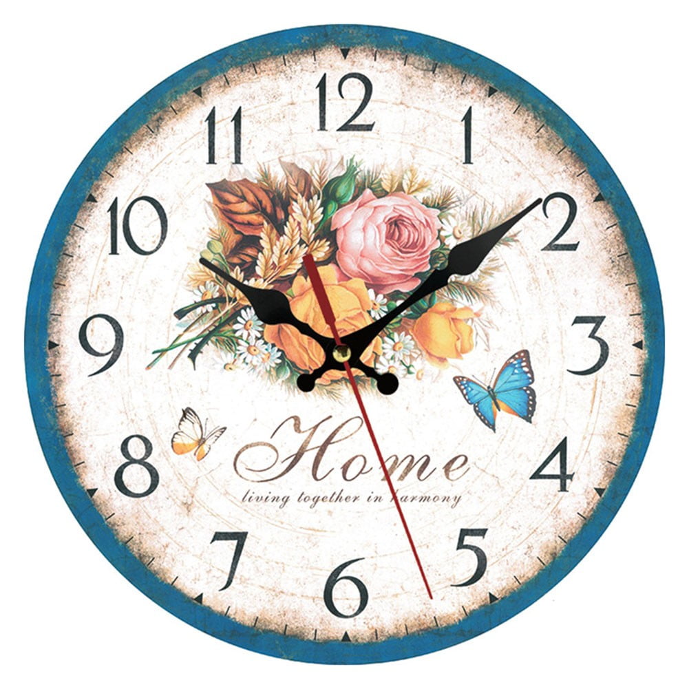 Vintage Wall Clock Round Silent Clocks Wall Mount Wooden Carft Living ...