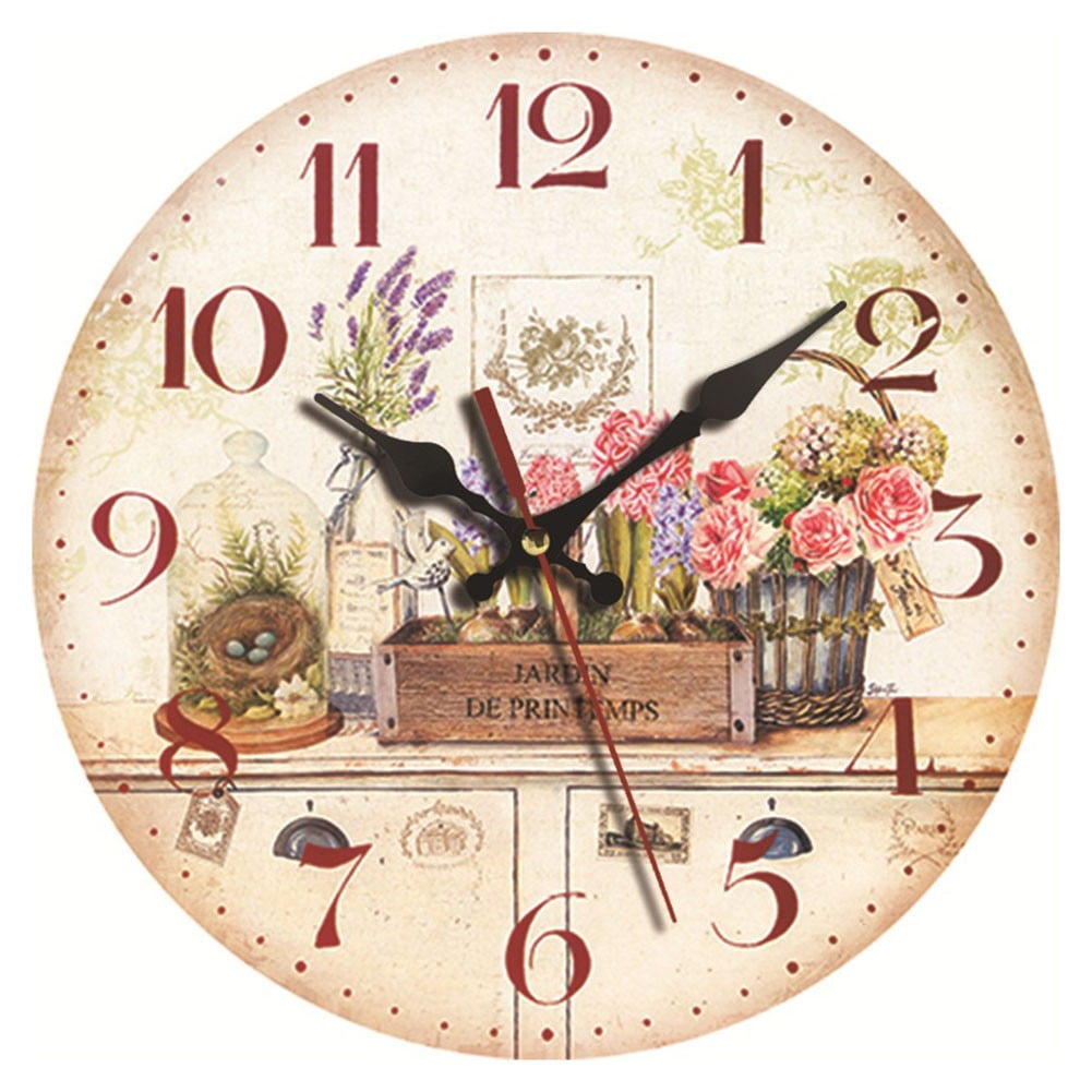 Vintage Wall Clock Round Silent Clocks Wall Mounted Wooden Carfts ...
